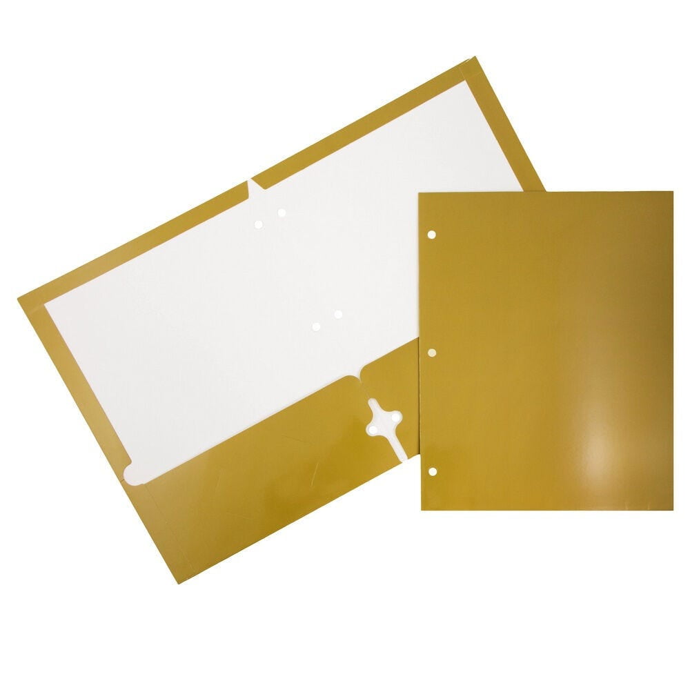 JAM Paper Laminated Two Pocket Glossy 3 Hole Punch School Folders, Gold ...