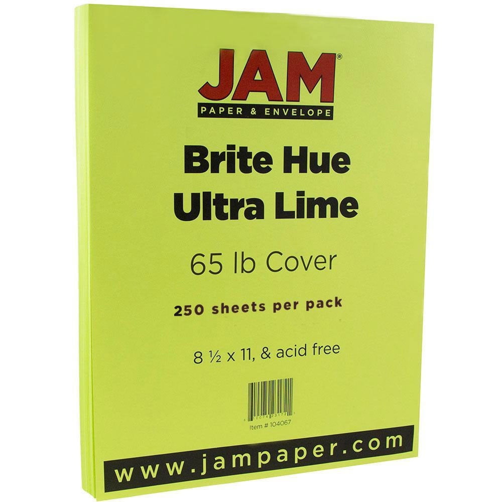 JAM Paper Letter Cardstock, 8 1/2 x 11, 250 per Pack, 65lb Lime Green ...