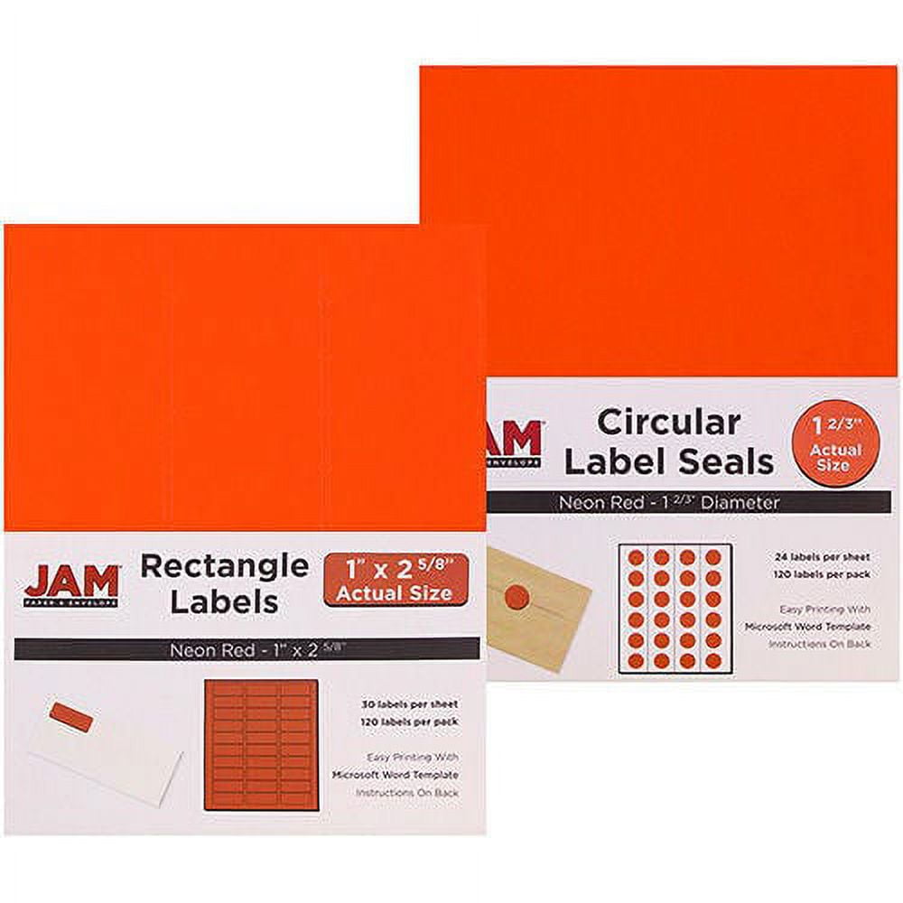 JAM Paper Mailing Labels, 1 x 2 5/8 Rectangle & 1 2/3 Circular, Neon ...