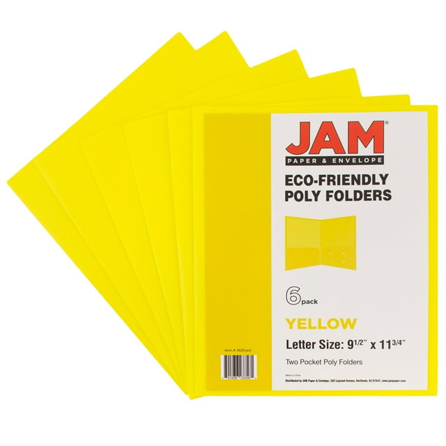 JAM Paper Medium Weight Plastic Presentation Folder, Yellow, 6/pack ...
