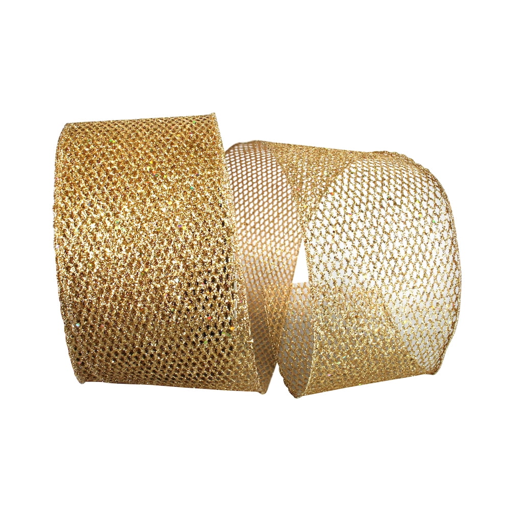 JAM Paper Mesh Christmas Gold Polyester Ribbon, 25yd x 4in, 1/Pack ...