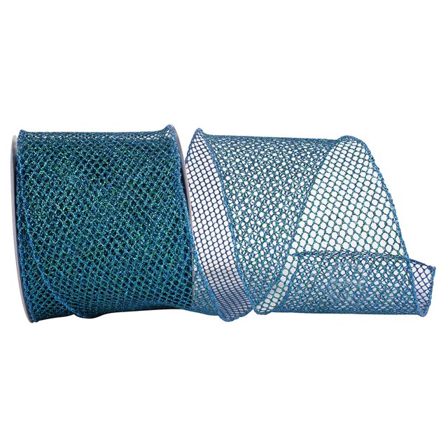 JAM Paper Metallic Glitter Net Wired Edge Ribbon, Turquoise Blue, 4in x ...