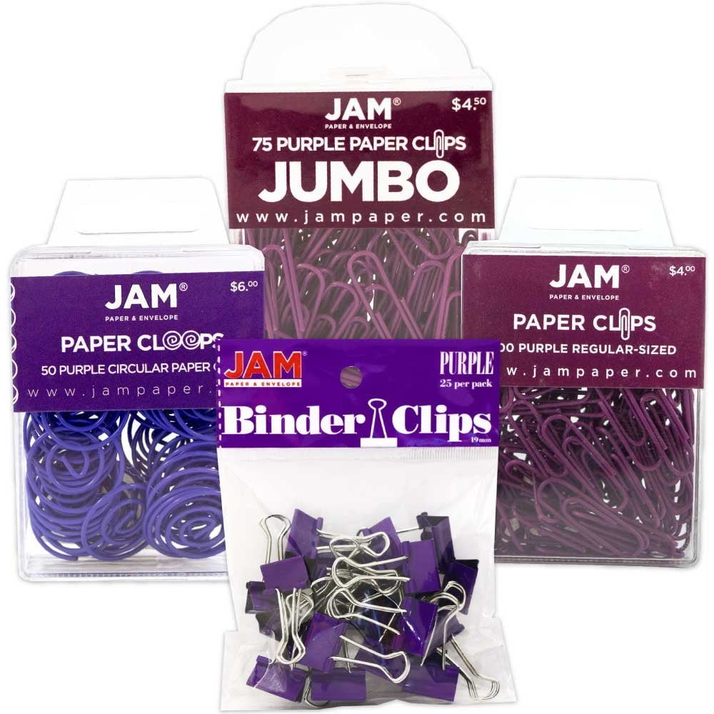JAM Paper Office Clip Set, Purple, Binder Clips & Paper Clips, 4 Pack ...
