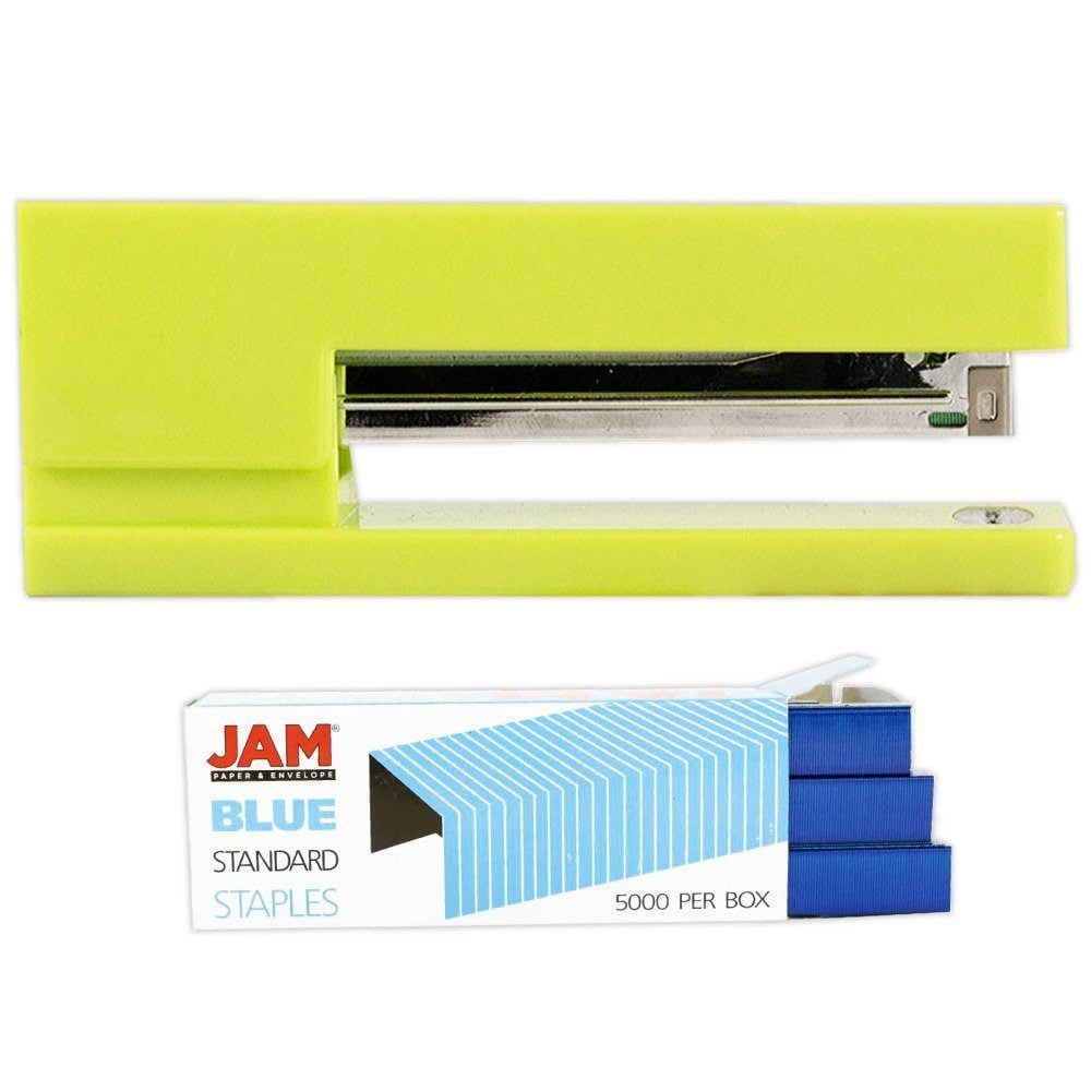 JAM Paper Office & Desk Set, 2/Pack, 1 Lime Green Stapler & 1 Blue ...