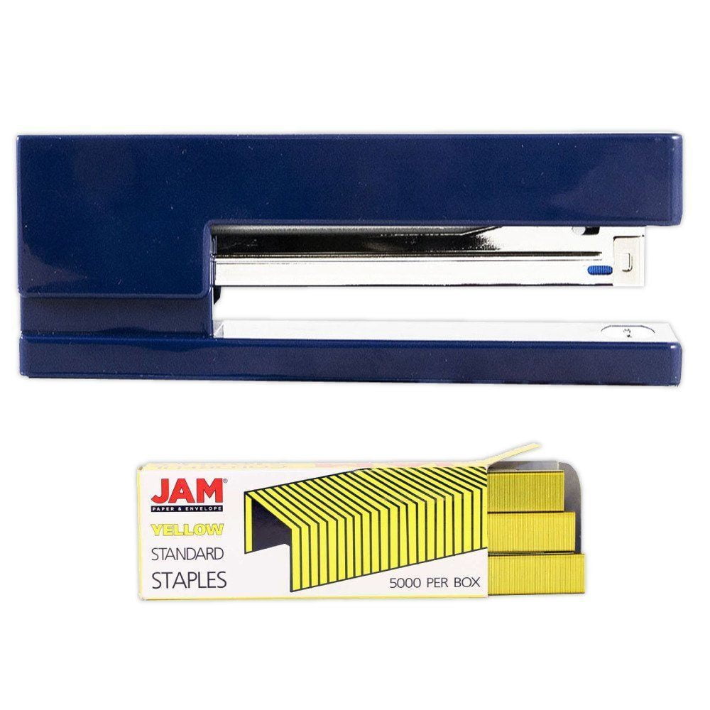 JAM Paper Office & Desk Set, 2/Pack, 1 Navy Blue Stapler & 1 Yellow ...
