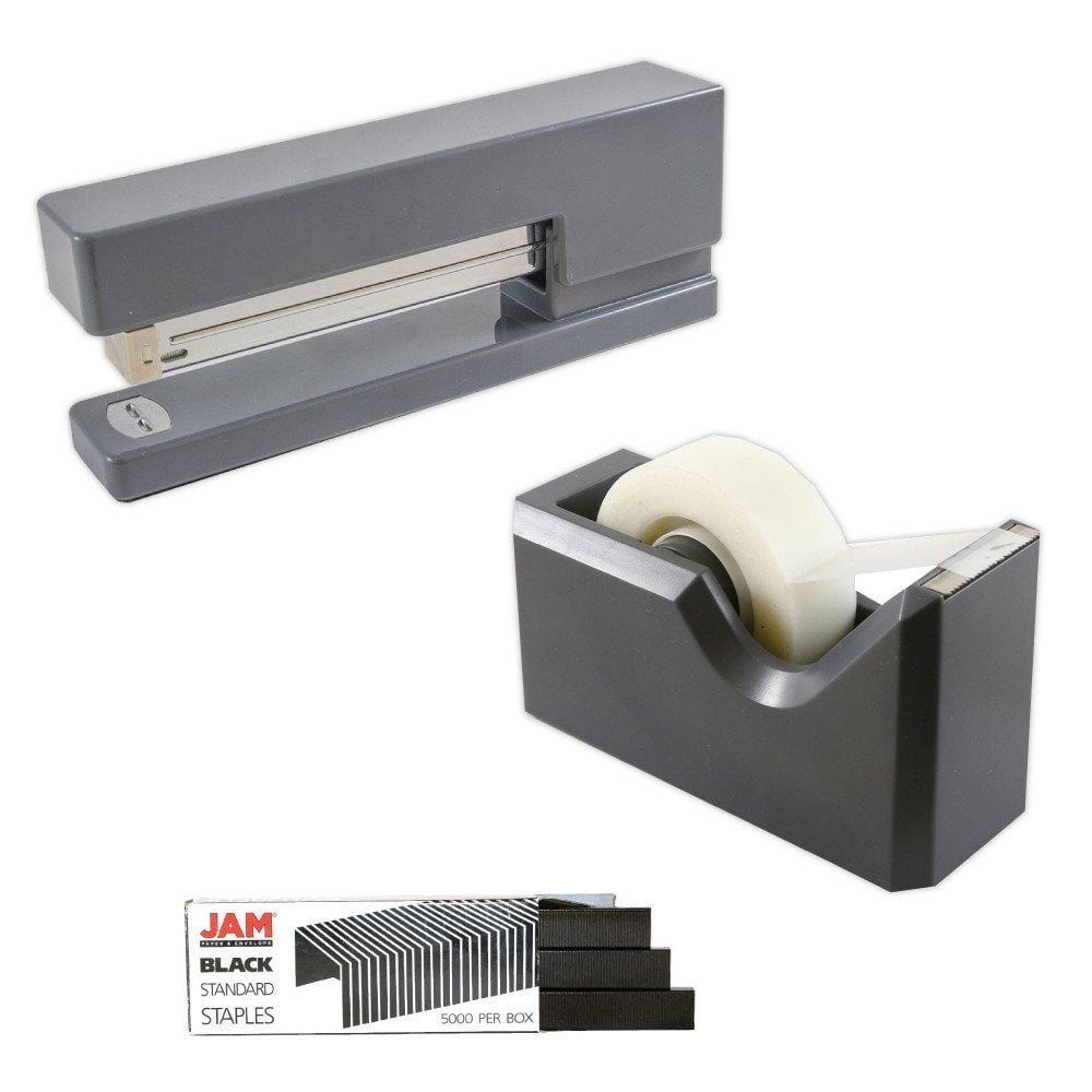 JAM Paper Office & Desk Set, 3/Pack, 1 Grey Stapler, 1 Black Staples ...