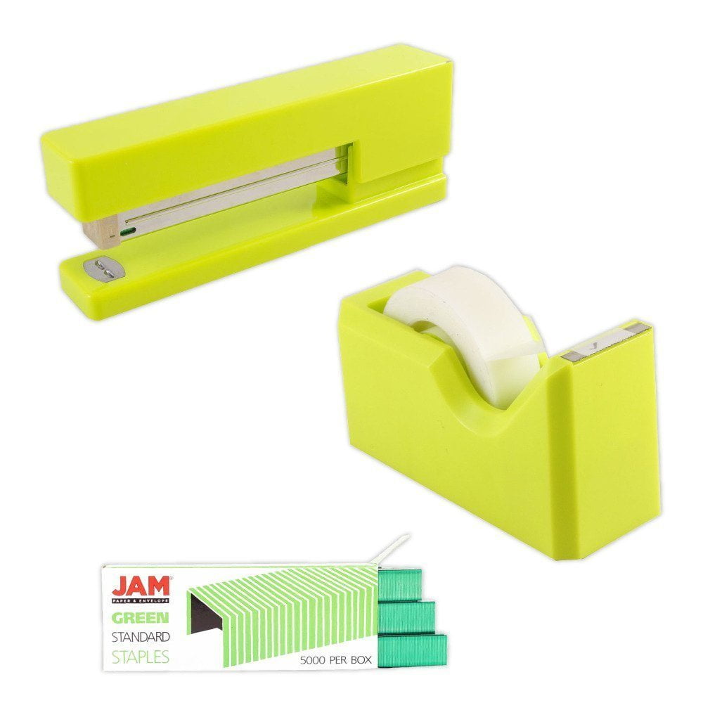 JAM Paper Office & Desk Set, 3/Pack, 1 Lime Green Stapler, 1 Green ...