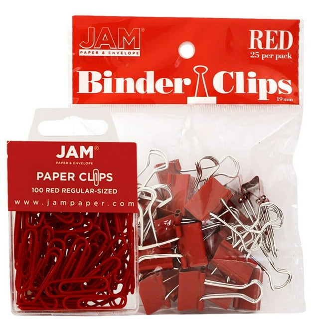 JAM Paper Office Desk Supplies, 1 Paper Clips & 1 Binder Clips, Red, 2 ...