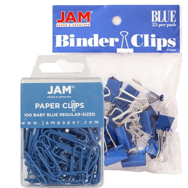 JAM Paper Office Desk Supplies, Blue, 2/Pack, 1 Paper Clips & 1 Binder ...