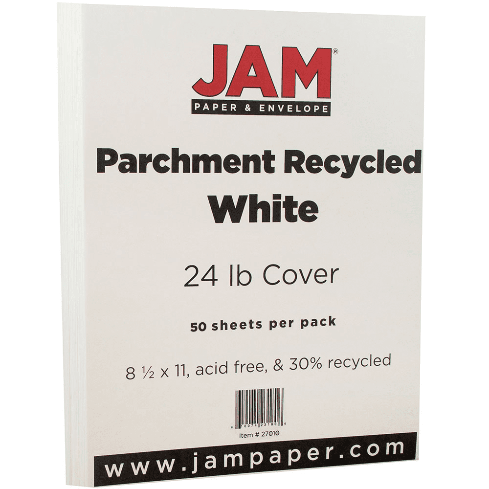 JAM Paper Parchment 24lb Paper, 8.5 x 11, White Recycled, 50 per Pack ...