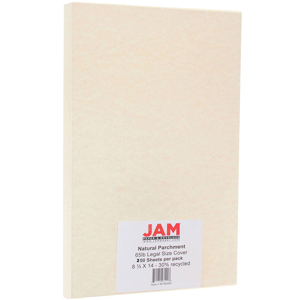 JAM Paper Parchment Legal Cardstock, 8 1/2 x 14, 250/Pack, 65lb Natural ...
