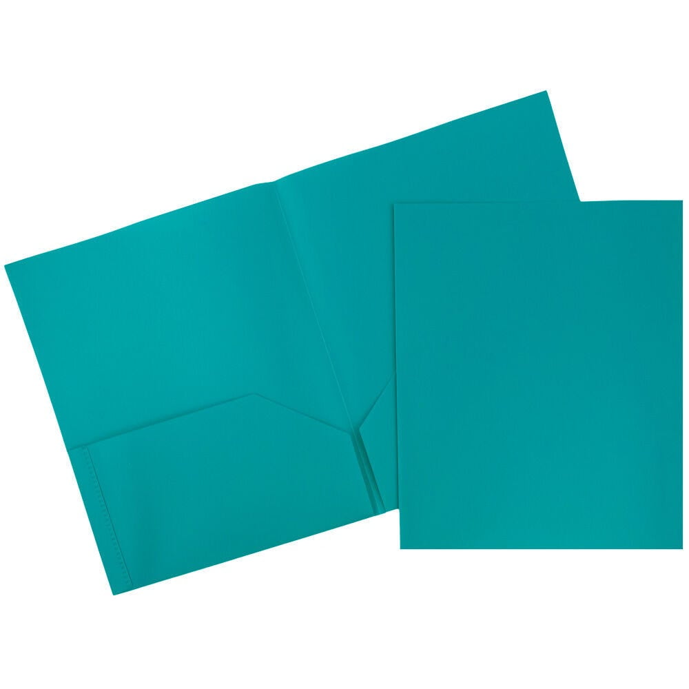 JAM Paper Plastic 2 Pocket POP Folders, School Folders, Teal Blue, Bulk ...