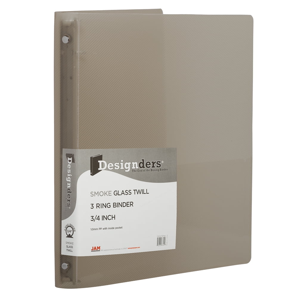 JAM Paper Plastic 3/4 in Binder, 3 Small Metal Rings, Smoke Grey, 1 ...