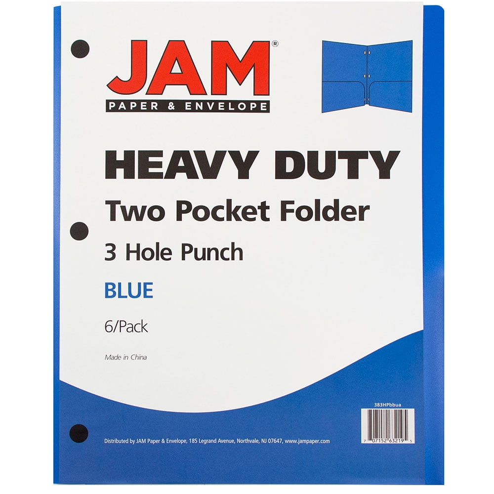 JAM Paper Plastic 3 Hole Punch Folders, Blue, 6/Pack - Walmart.com