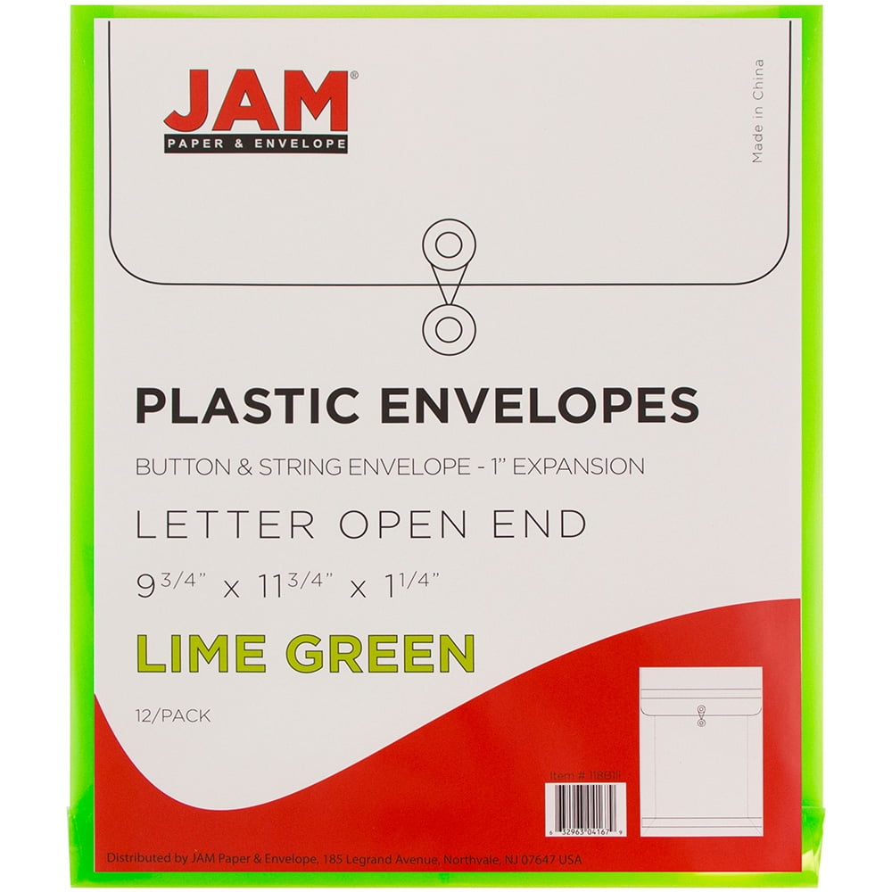 JAM Paper Plastic Envelopes with Button & String Tie Closure, Letter Open End, 9 3/4" x 11 3/4 ...