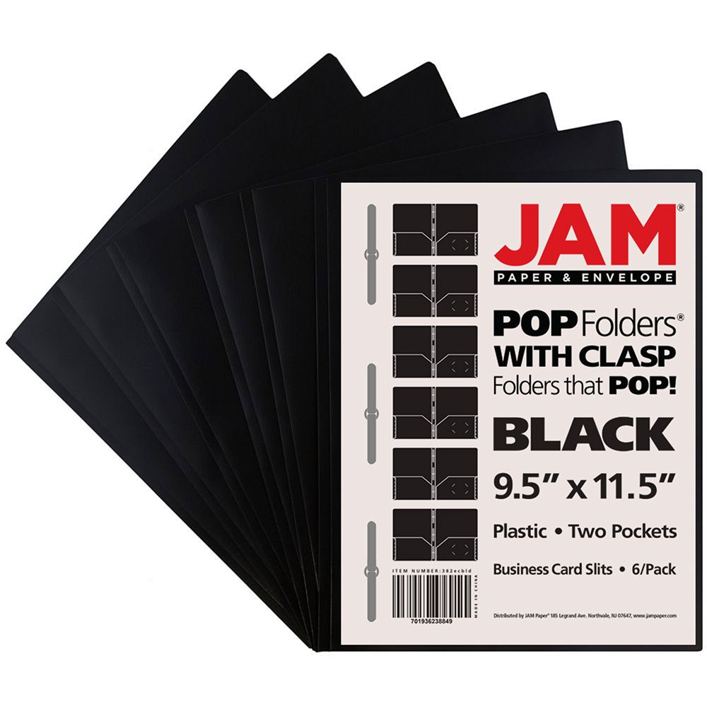 JAM Paper Plastic School POP Folders with Metal Fastener Clasps, Black ...