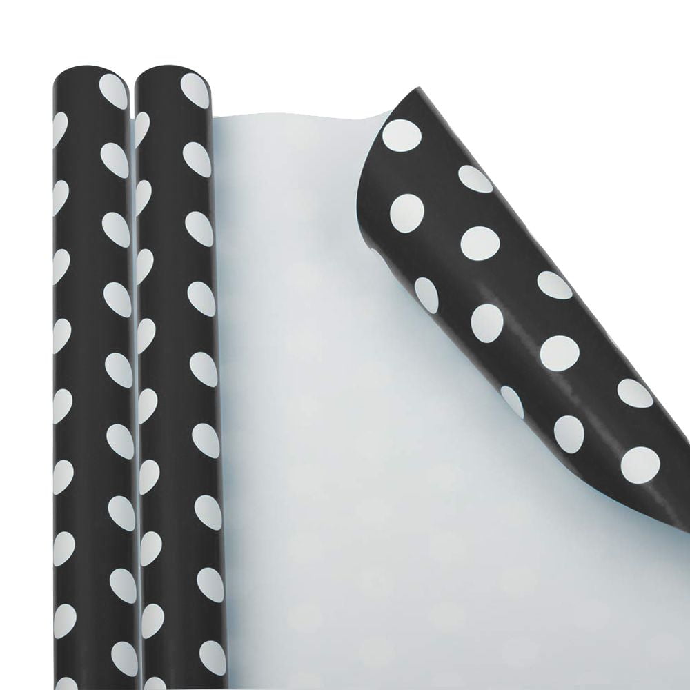 JAM Paper Polka Dot Gift Wrapping Paper, 50 Sq. ft Total Black & White ...