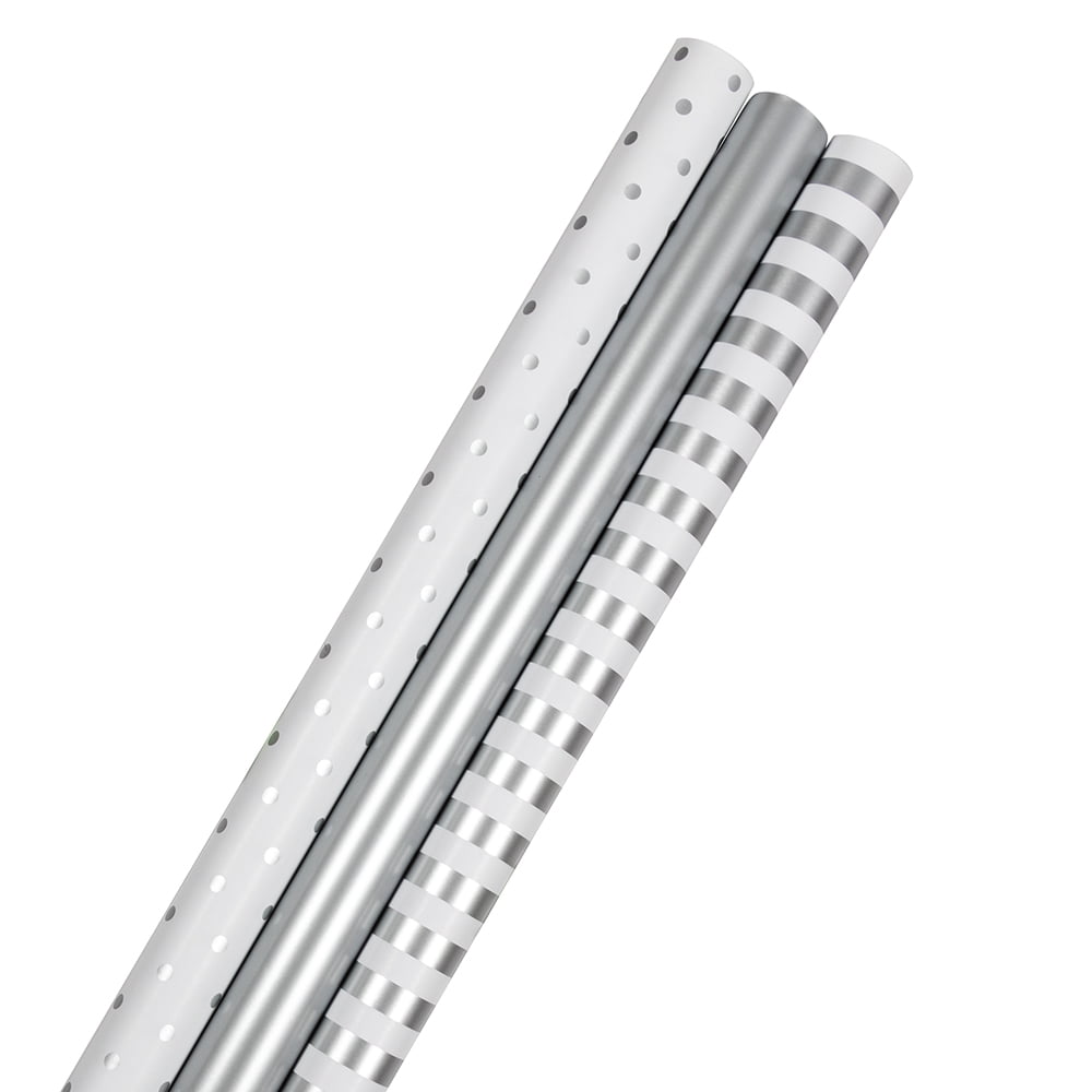 JAM Paper Preminum Holiday Wrapping Pape Set, Silver Collection, 75 Sq ...