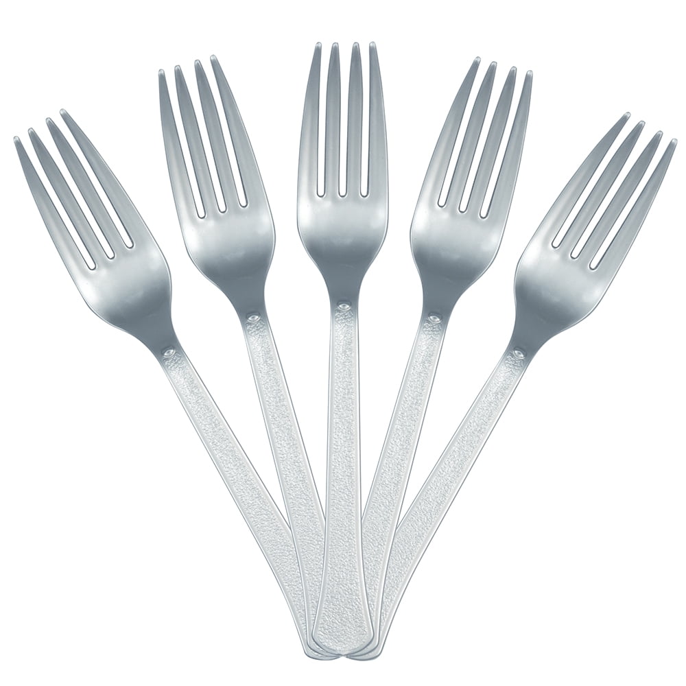 JAM Paper Premium Utensils Party Pack, Plastic Forks, Silver, 50 ...