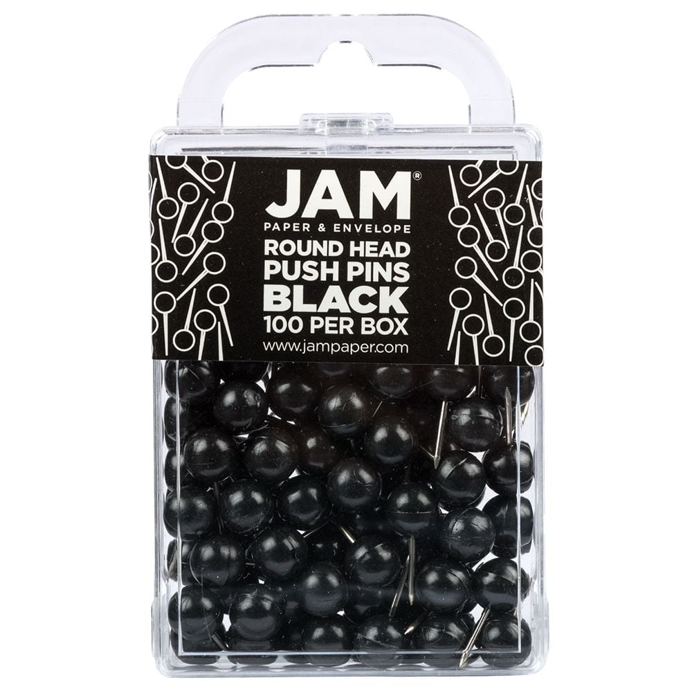 JAM Paper Push Pins, Round Head Map Tacks, 1 inch, Black, 100 per Pack ...
