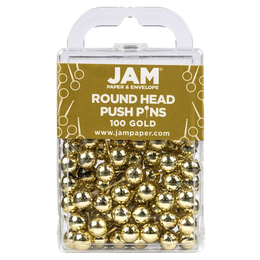 JAM Paper Push Pins, Round Head Map Tacks, 1 inch, Gold, 100/Pack ...