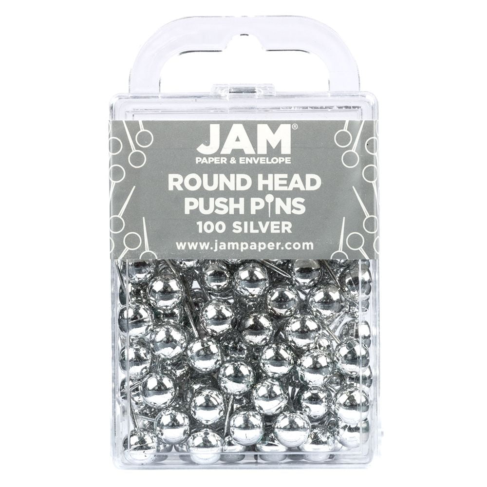 JAM Paper Round Head Push Pins, Silver Pushpins, 100/Pack - Walmart.com