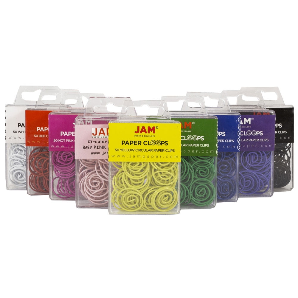 JAM Paper Round Medium Paper Clips, Assorted Colors, 9 Packs of 50, 1 ...