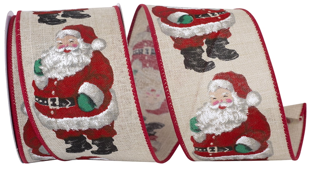 JAM Paper Santa Claus Ribbon, Natural & Red, 2.5in x 10yd, 1/Pack ...