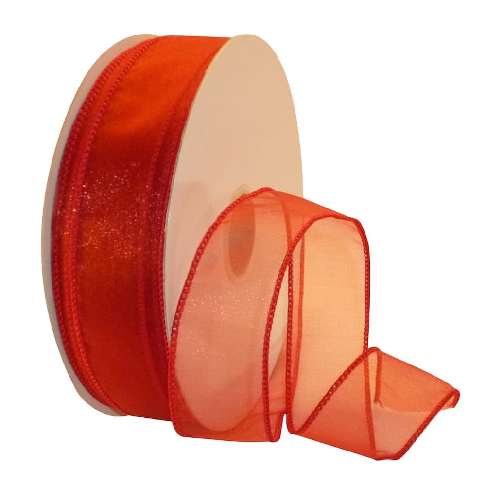 JAM Paper Sheer Wired Ribbon, 1 1/2 Inches x 50 Yards, Scarlet & Gold ...