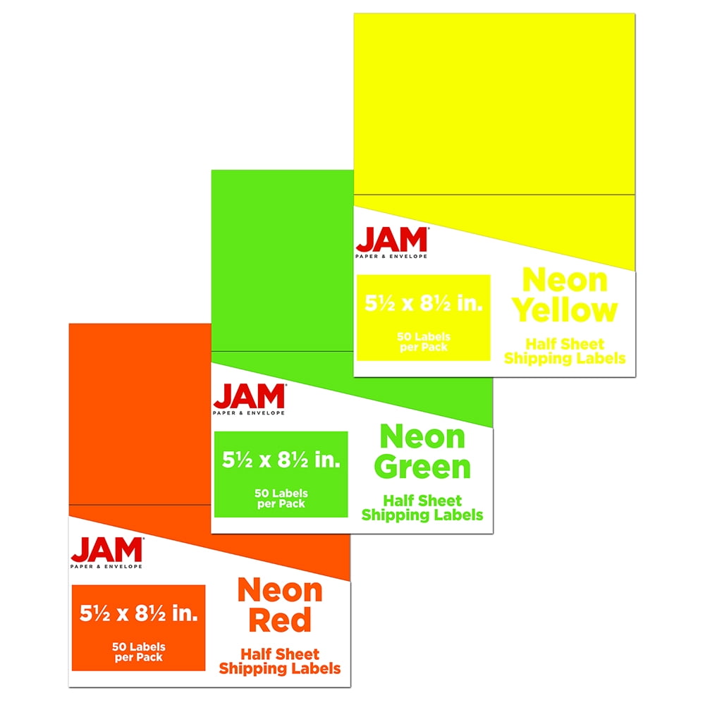 JAM Paper Shipping Labels, Half Page, 5 1/2 x 8 1/2 , Assorted Neon ...