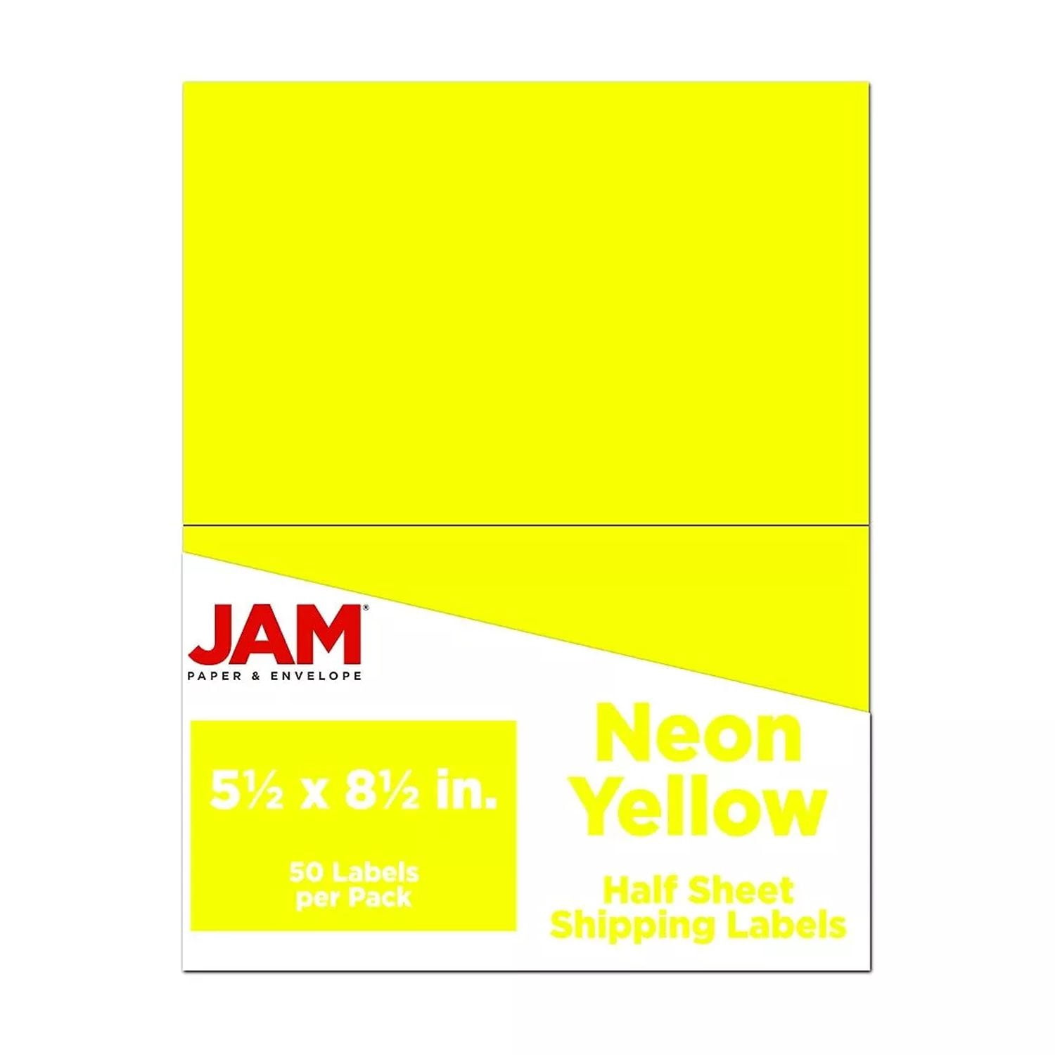 JAM Paper Shipping Labels Half Page 5 1/2" x 8 1/2" Neon Yellow ...