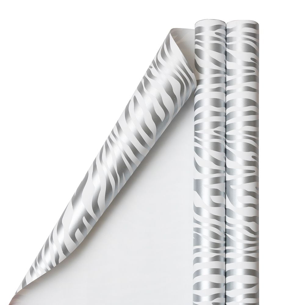 JAM Paper Silver & White Zebra Wrapping Paper, 50 Sq ft. Total, 2 per ...