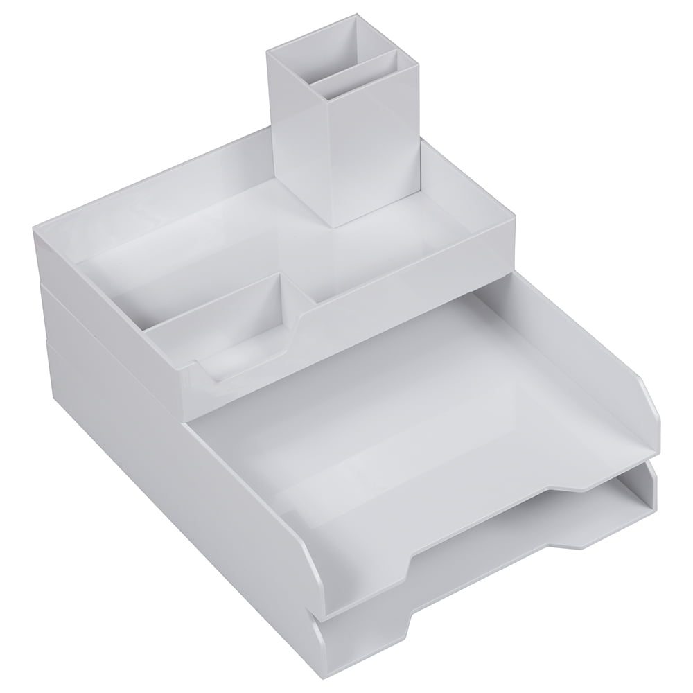JAM Paper Stackable Desktop Trays, White, Office Desk Deluxe Set, 4 ...