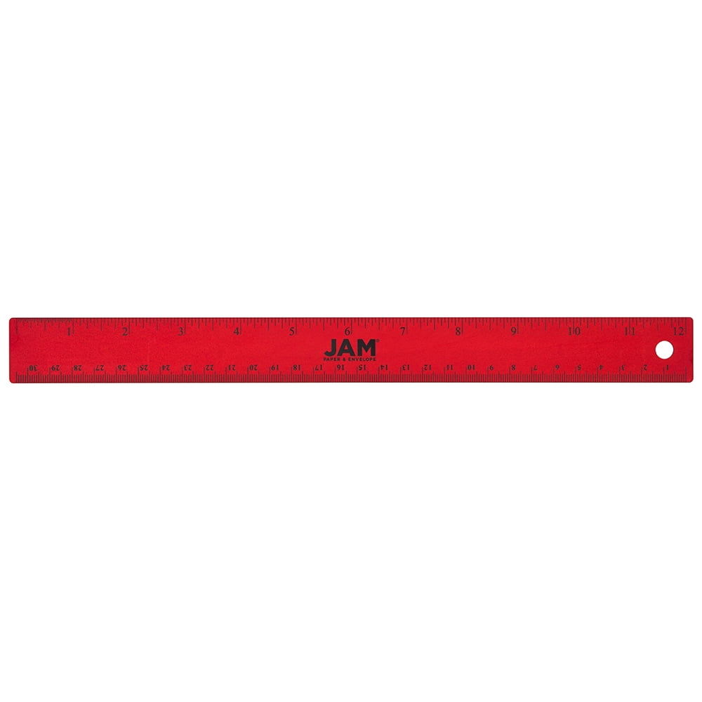 JAM Paper Stainless Steel Ruler, 12-inch, Cork Backing, Red Metallic, 1 ...