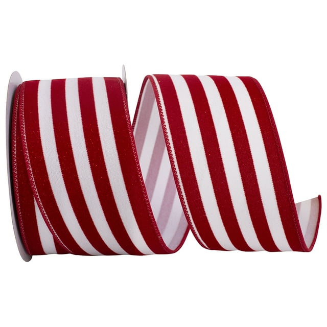 JAM Paper Striped Grande Velvet Sparkle Wired Edge Ribbon, Red & White ...