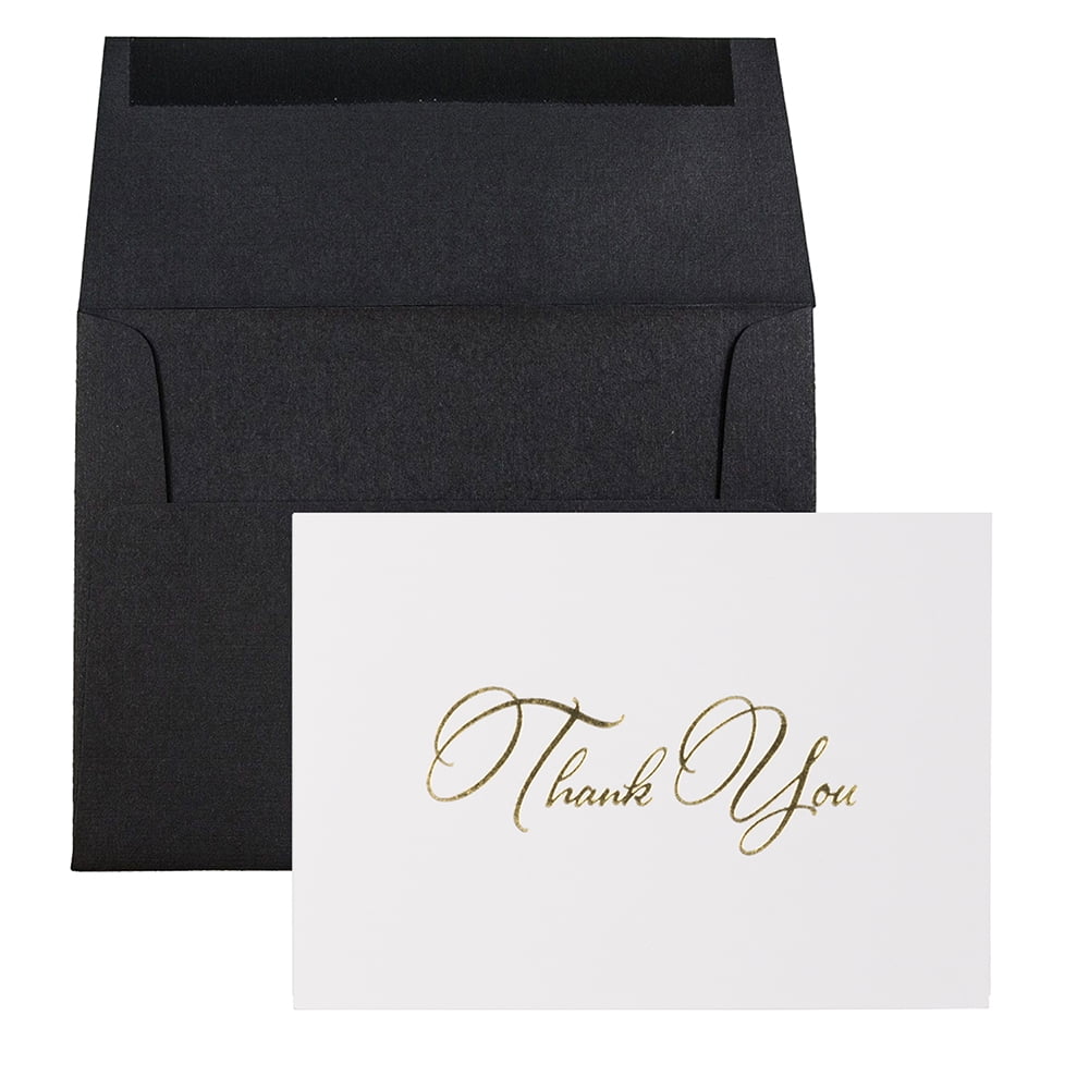JAM Paper Thank You Card Sets, Gold Script with Black Linen Envelopes ...