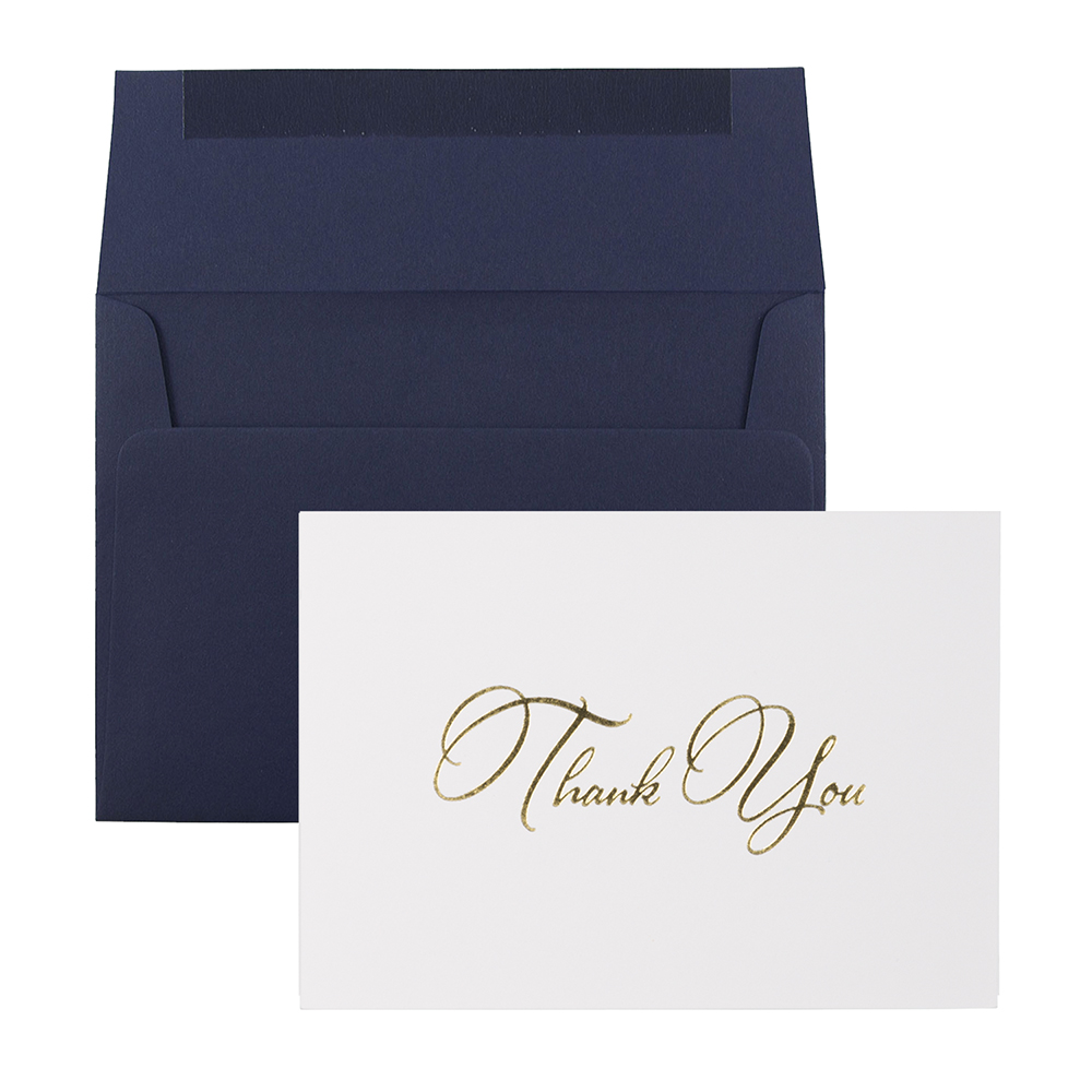 JAM Paper Thank You Card Sets, Gold Script with Navy Blue Envelopes, 25 ...