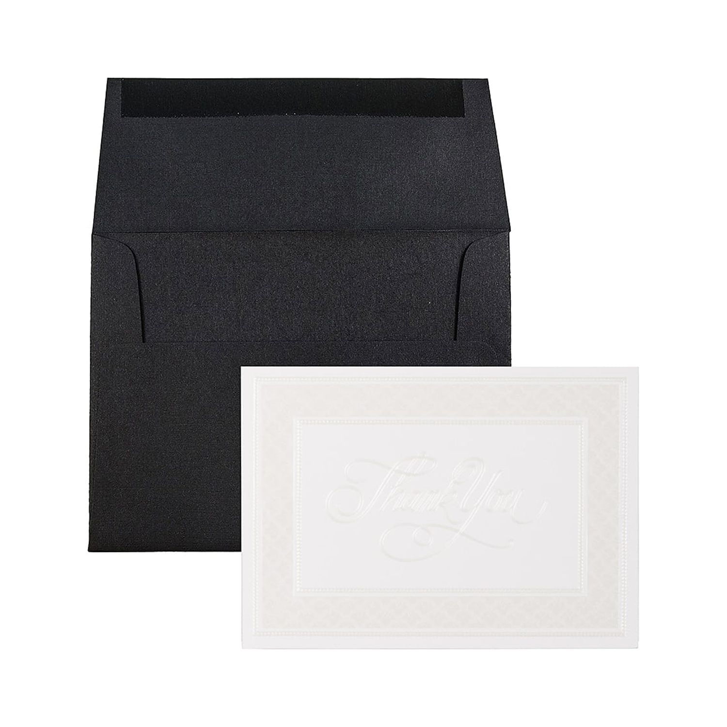 JAM Paper Thank You Card Sets, Pearl Border with Black Linen Envelopes ...