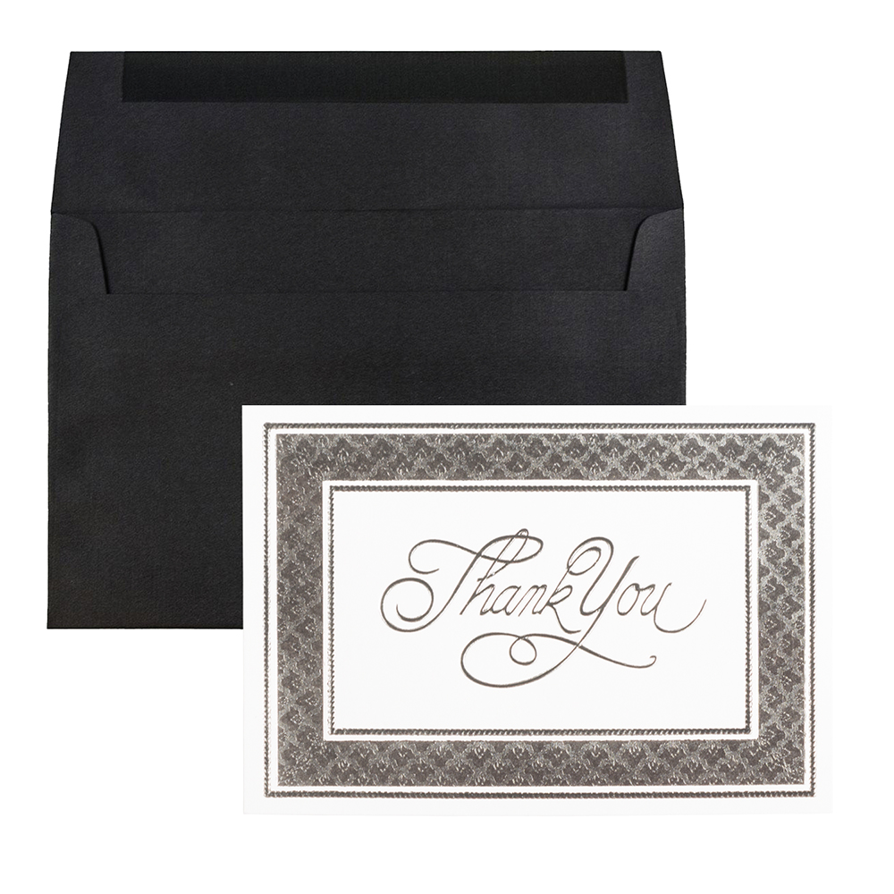 JAM Paper Thank You Card Sets, Silver Border with Black Linen Envelopes ...