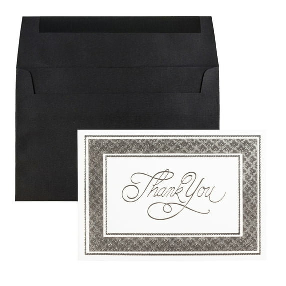 JAM Paper Thank You Card Sets, Silver Border with Black Linen Envelopes ...