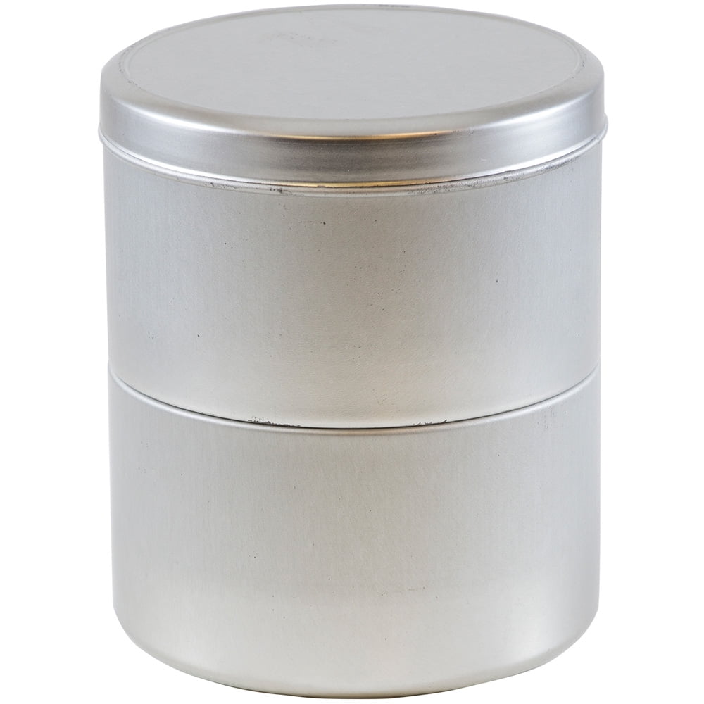 JAM Paper Tiny Round Double Cookie Tins, 1/Pack, 3.3x3.3x2.3, Silver ...