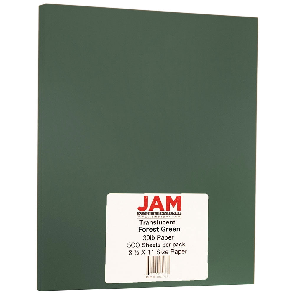 JAM Paper Translucent Vellum Paper, 8 1/2 x 11, 30lb Forest Green, 500 ...