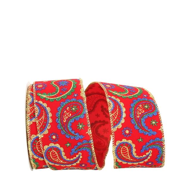 JAM Paper Velvet Christmas Paisley Multi-color Polyester Ribbon, 10yd x ...