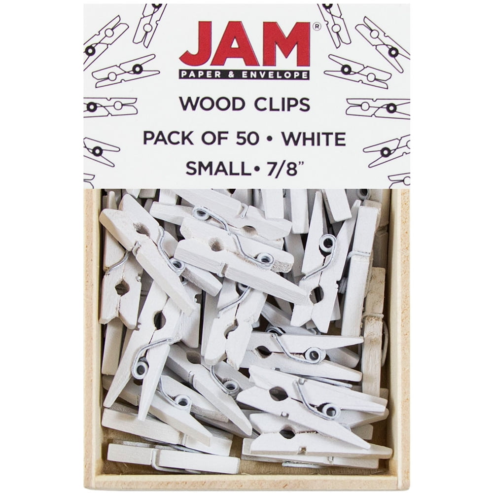 JAM Paper Wood Clothes Pins, White, Small, 7/8 in, 50 per Pack ...