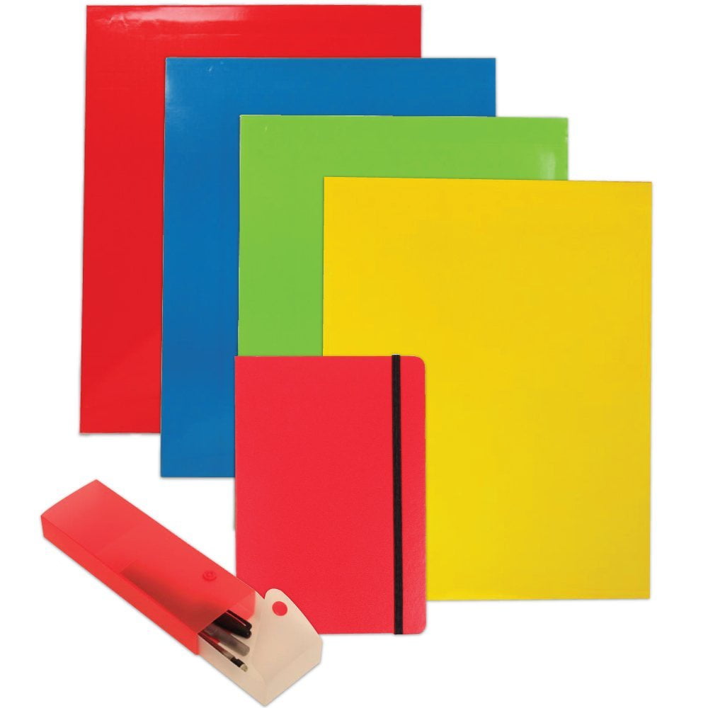 JAM School Assortment, Red, 6/Pack, 4 Glossy Folders, 1 Red Journal & 1 ...