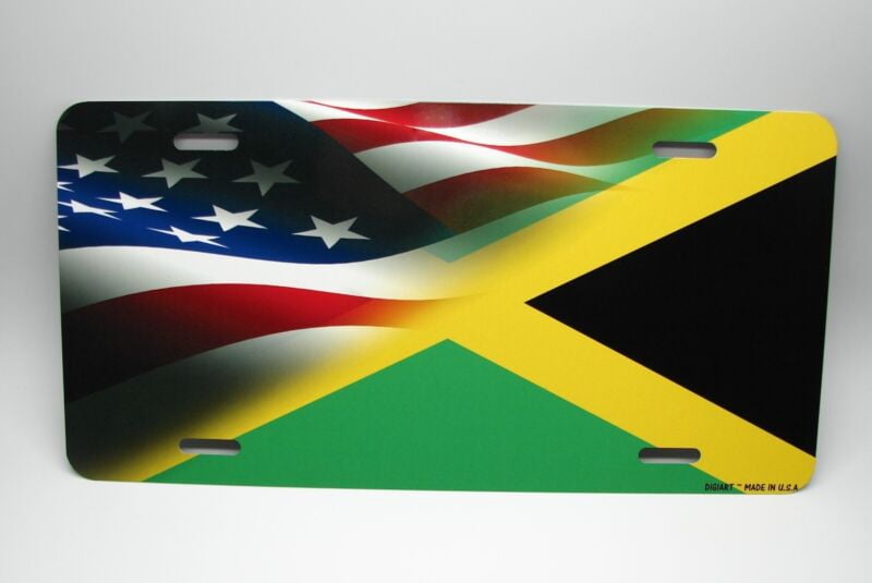 JAMAICAN FLAG AMERICAN FLAG METAL CAR LICENSE PLATE, JAMAICA FLAG ...