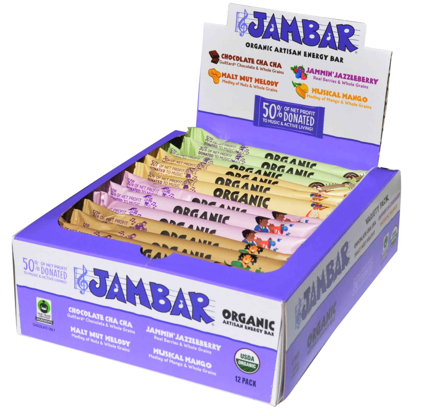 JAMBAR Organic Artisan AJH3 Energy Bar (Variety Flavors - 12 Pack ...