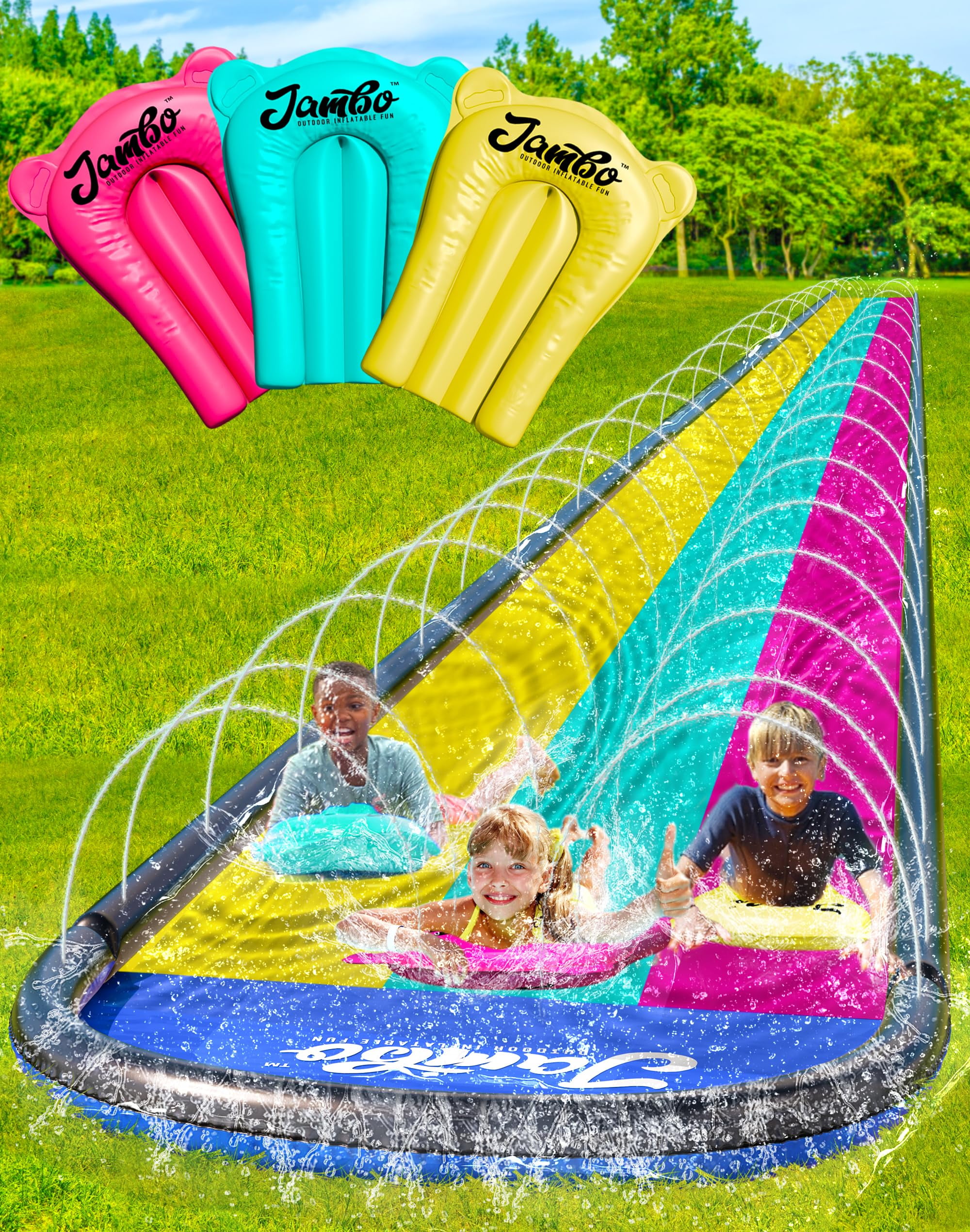 JAMBO 20Ft Premium Slip Splash and Slide with 3 Bodyboards, Heavy Duty ...