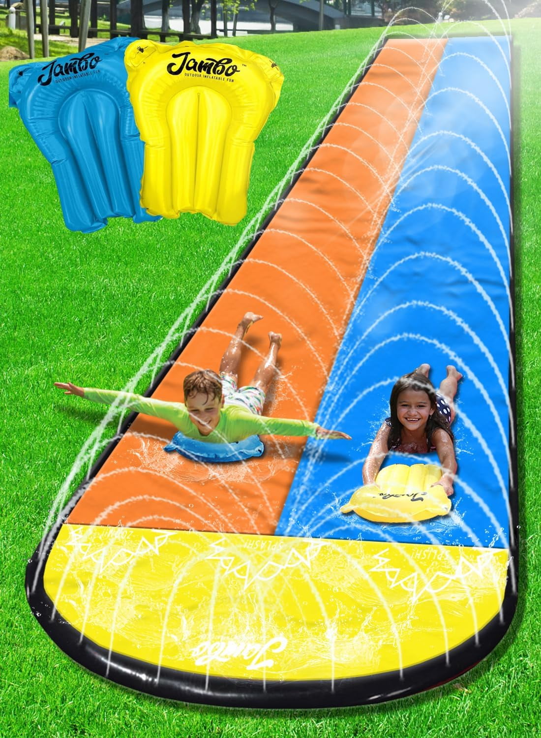 JAMBO Premium Slip Splash and Slide with Bodyboards, Heavy Duty Water ...