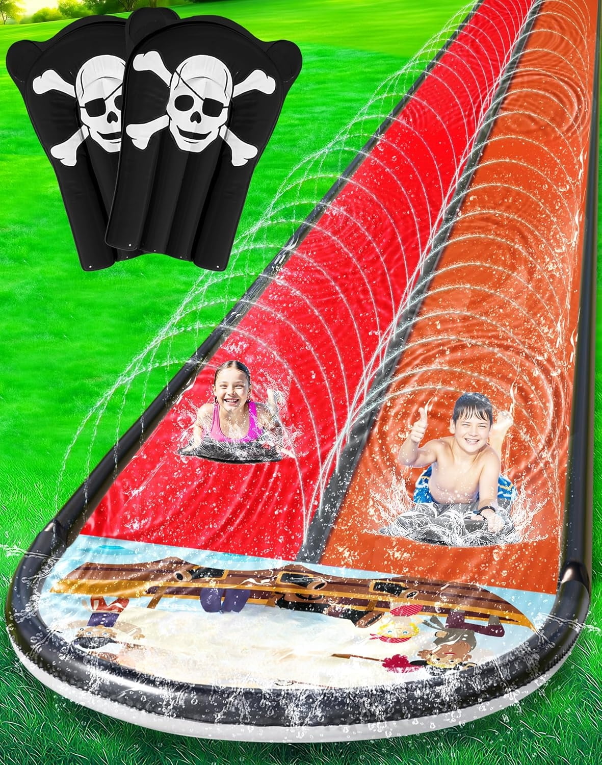 JAMBO Triple Lane Slip Splash and Slide with with Built in Surround ...